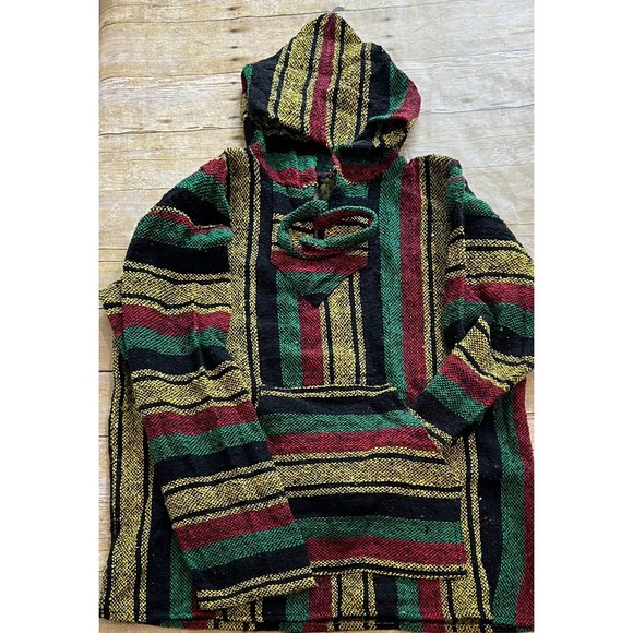 Sola | Sweaters | Sola Mexican Baha Hoodie Poncho In Rasta Red Green ...